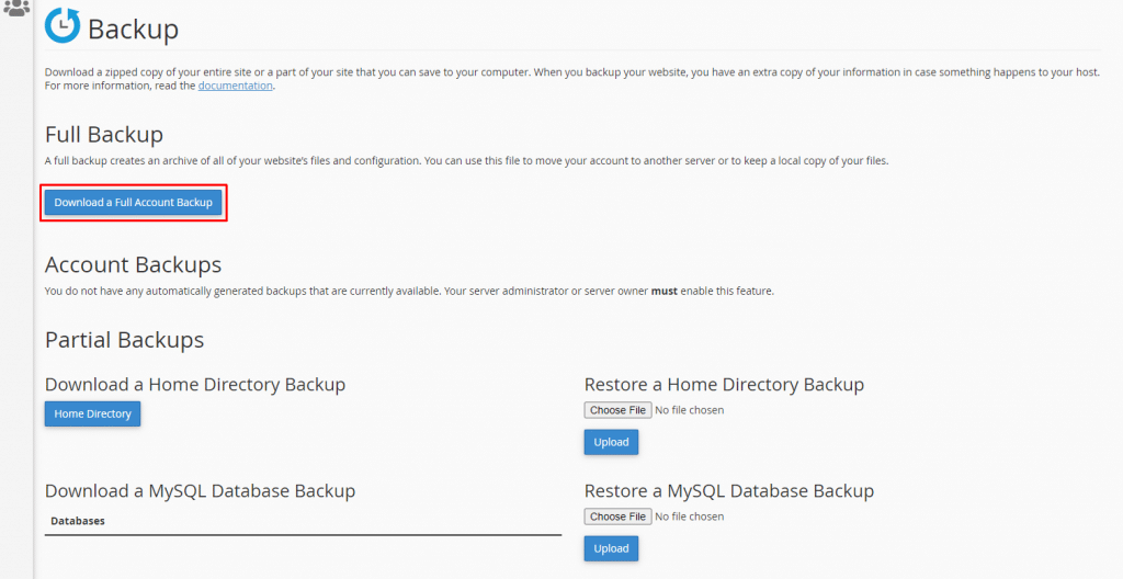 How to Make a Full Backup in cPanel - Knowledge Base | BlackHOST
